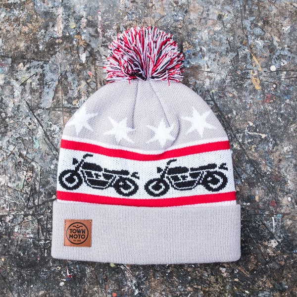 Town-Moto-Bike-Knit-Toque-Grey-White-Red-01 - GLORIOUS MOTORCYCLES